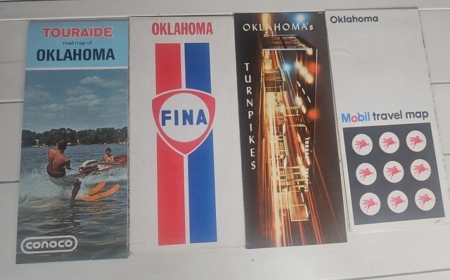 60S/70S MAP LOT Of 4 Fina/Mobile/Turnpikes CONOCO OKLAHOMA Road MAPs ...