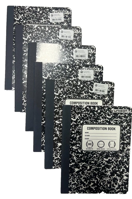 LOT OF 6 New Unison Composition/Notebooks 80 Sheets Wide-Ruled 6 BLACK ...
