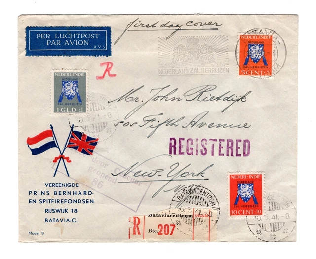 NETHERLANDS INDIES - Batavia 1941 WWI Registered Censor FDC Cover to ...