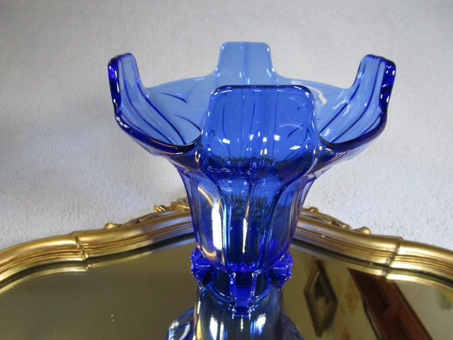 Lovely Vintage Sowerby Art Deco Blue Glass Vase Standing On 4 Small Feet £1495 Picclick Uk