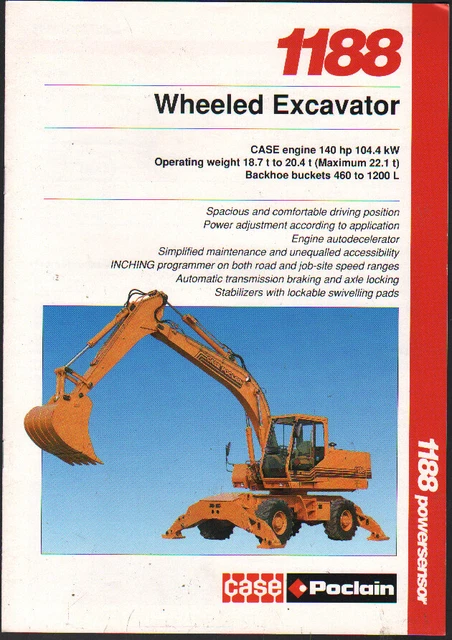 CASE POCLAIN &1188& Wheeled Hydraulic Excavator Brochure Leaflet £4.00 - PicClick UK