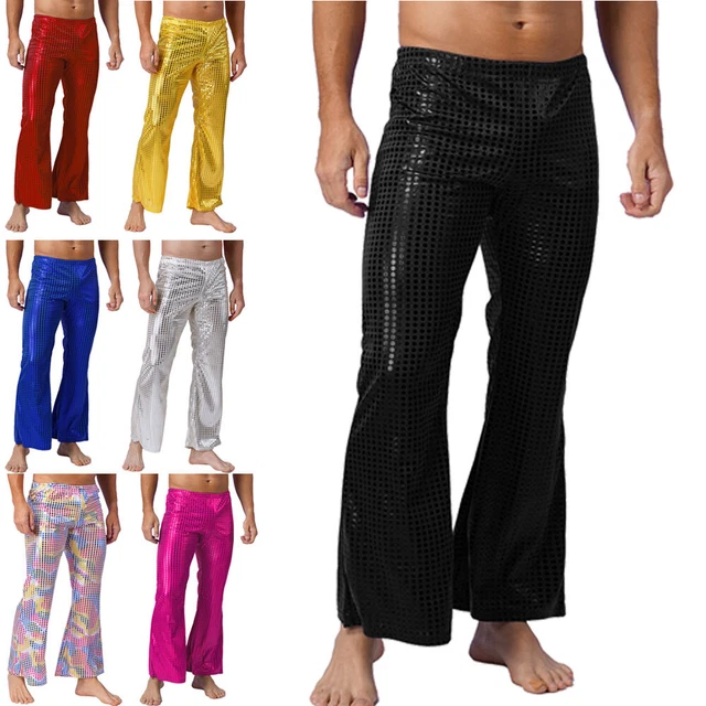 HERREN LANGE LÄSSIG Hose Mit Geradem Bein 70er Jahre Disco Ausgestellte ...