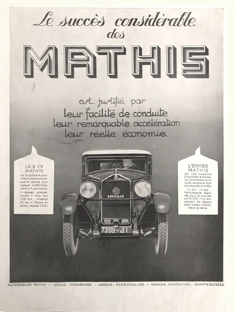 AFFICHE PUBLICITAIRE ANCIENNE années 1920/1930 - Thème automobile - Mathis (3) EUR 4,95 ...