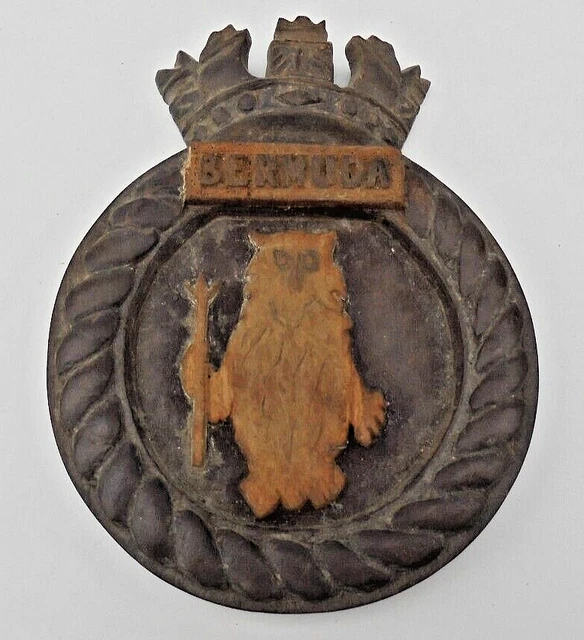 WW2 ROYAL NAVY HMS Bermuda Cruiser Small Trench Art Mess Room Plaque ...