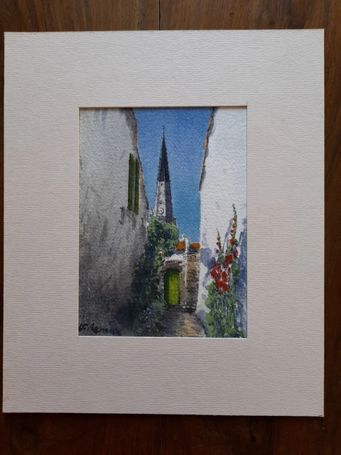ILE DE RÉ - aquarelle ancienne - Ars-en-Ré - Eglise - Ruelle EUR 80,00 - PicClick FR