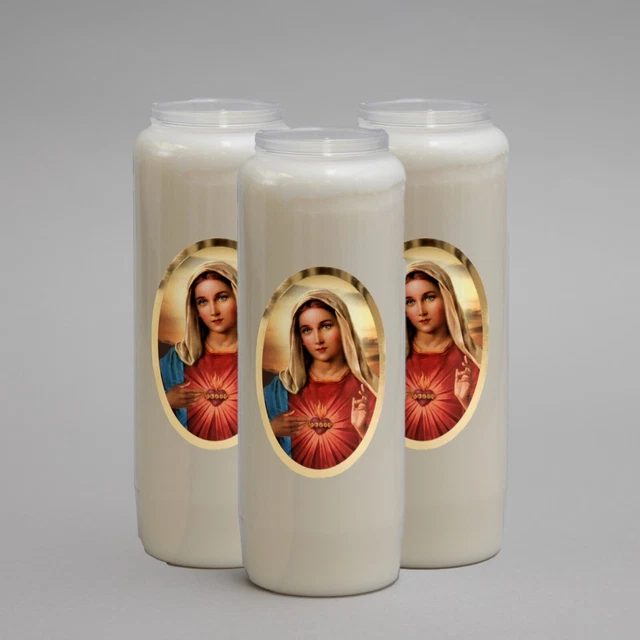 3 X SACRED Heart of Mary 9 day candle, Religious, Devotional, Church ...