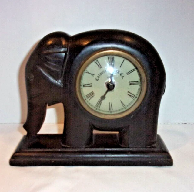 VINTAGE COLONIAL CLOCK Co. Elephant Wood Shelf / Desk Clock - Quartz ...