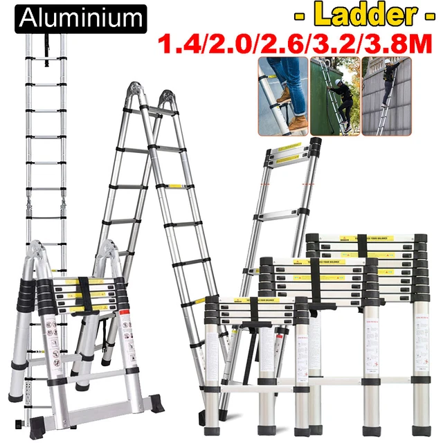 1.4-3.8M FOLDING TELESCOPIC Ladder Extendable Step Loft Ladders ...