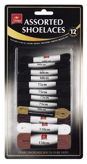 PACK OF 12 Assorted Shoe Laces Brown, Black, White - Trainers, Shoes ...
