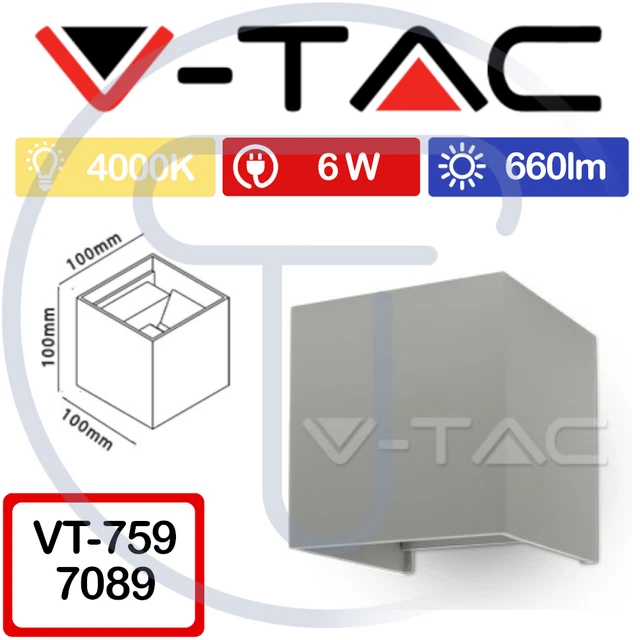 V-TAC VT-759 7089 Square Double LED COB Wall Lamp 6W Grey 4000K £38.53 ...