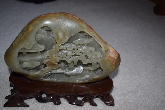 CHINESE JADE MOUNTAIN with wooden bottom 8 inches width. £700.88 ...