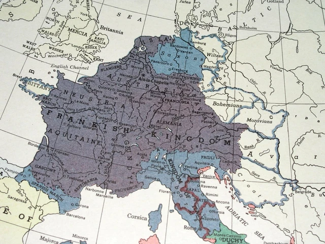 1953 VINTAGE MAP Carolingian Empire / Europe Migration Period Barbarian ...