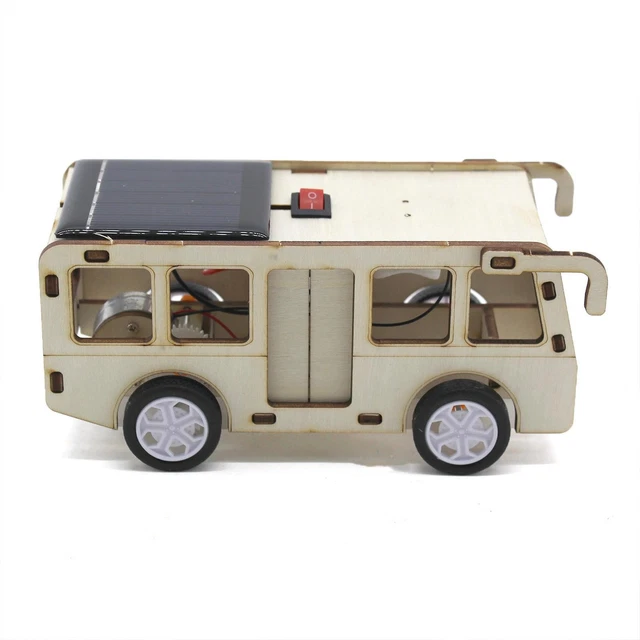 SOLAR POWERED WOOD Bus Toy Car DIY Science Experiment Kit Education Toy ...