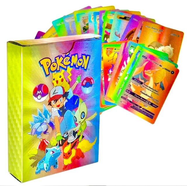 POKEMON RAINBOW FOIL Cards - Pack Of 55 Pcs TCG Deck Gold Foil Assorted ...
