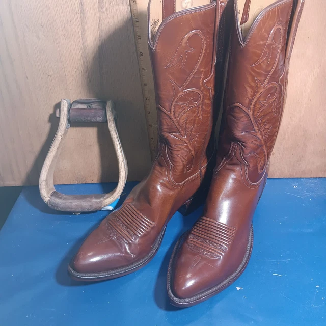 COWBOY BOOTS MENS SIZE:11.5 C, Lucchese brown shiny emb Upper item ...