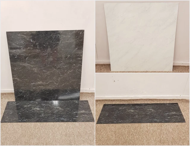 BLACK WHITE MARBLE Effect Laminate Gas Electric Fireplace Back Panel ...