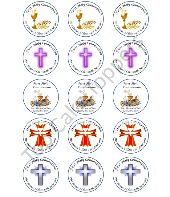FIRST HOLY COMMUNION cross chalice edible cupcake toppers icing , wafer ...