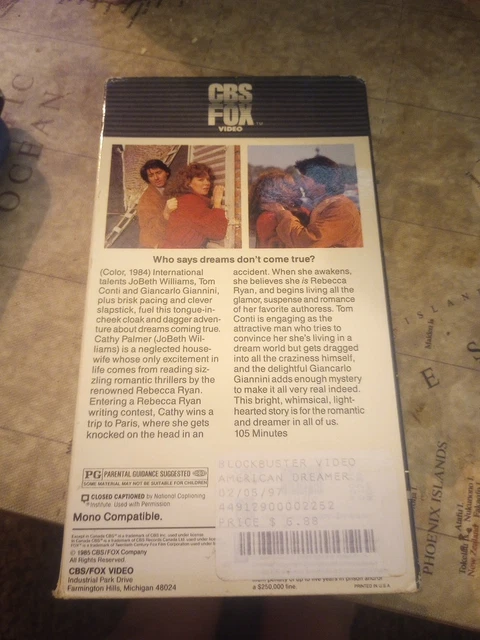 AMERICAN DREAMER (VHS, 1985, CBS Fox) JoBeth Williams, Tom Conti $10.94 ...