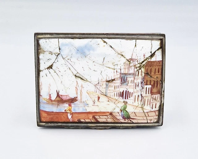 GEORGIAN BILSTON ENAMEL & GILT COPPER VENETIAN SCENE SNUFF BOX c1760 a ...