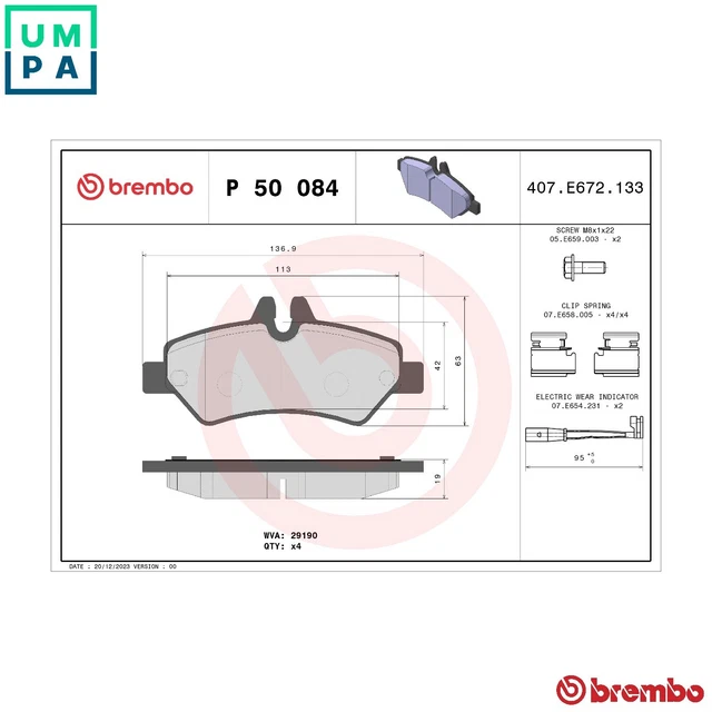 BRAKE PAD SET DISC BRAKE P 50 084 FOR VW CRAFTER/30-50/Van/30-35/Bus ...