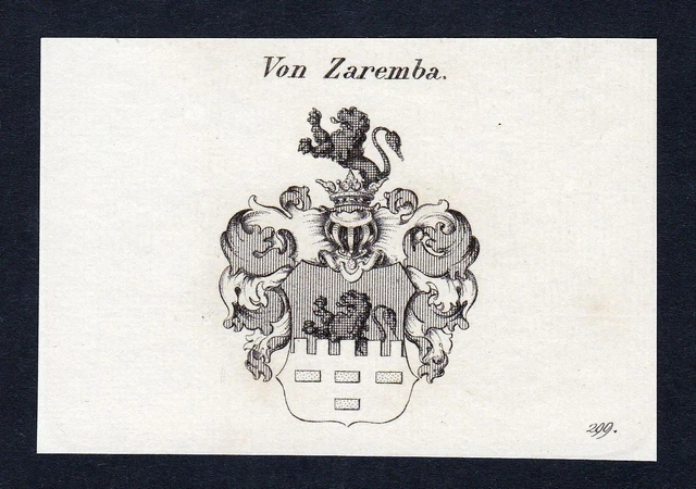 CA. 1820 ZAREMBA Wappen Adel coat of arms Kupferstich antique print ...