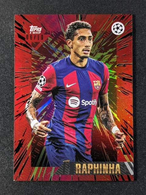 2023-24 TOPPS OR X fouet UEFA RAPHINHA /10 rouge parallèle Barcelone ...