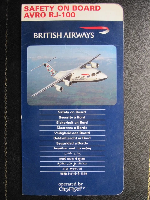 BRITISH AIRWAYS SAFETY card AVRO RJ-100 edition 1992 £8.00 - PicClick UK