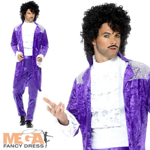 80'S PURPLE MUSICIAN Mens Fancy Dress Pop Icon Celebrity Prince Adults ...