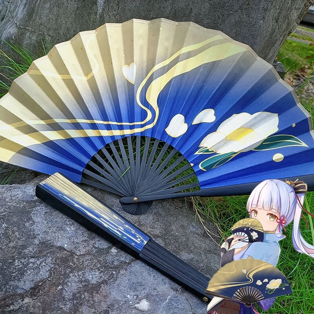 NEW GENSHIN IMPACT Kamisato Ayaka Folding Fan Handheld Double Side Fan ...