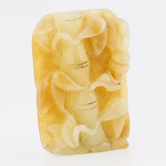 CHINESE JADE RUSSET Yellow Carved Bamboo Plaque Panel Qing Republic ...