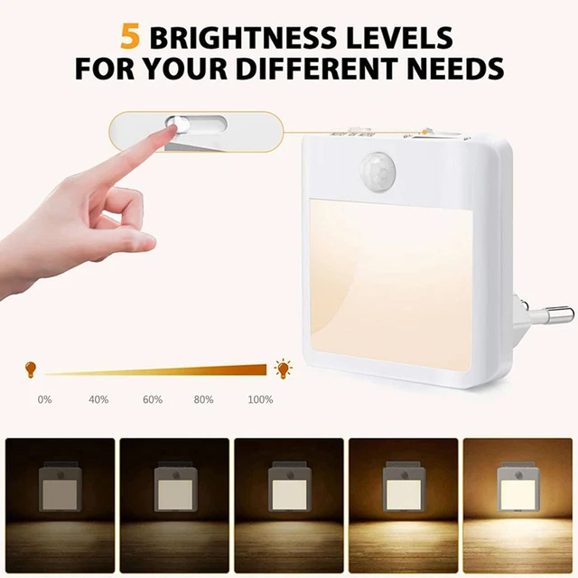 DIMMABLE PLUG-IN LED Motion Sensor Night Lights with Dusk to Dawn ...