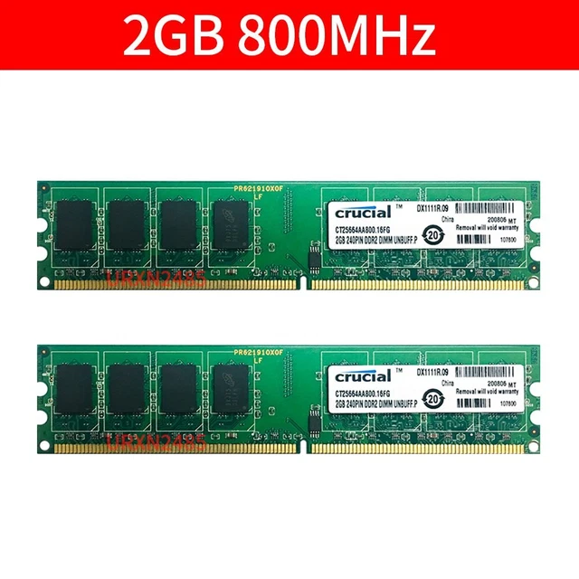 CRUCIAL 4GB 2X 2GB PC2-6400U DDR2 800MHz 240Pin 1.8V RAM Desktop ...