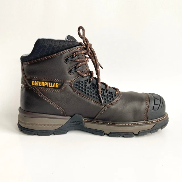 CATERPILLAR EXCAVATOR BOOTS sz 9 WIDE Dk Brown P91340 Slip Resistant ...