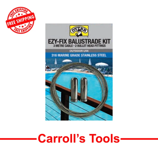 STAINLESS STEEL OTTER Ezy-Fix Balustrade Kit - 3m Cable - 2 Bullet Head ...