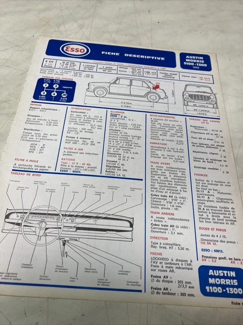 FICHE TECHNIQUE AUTOMOBILE Descriptive Esso Austin Morris 1100 1300 ...