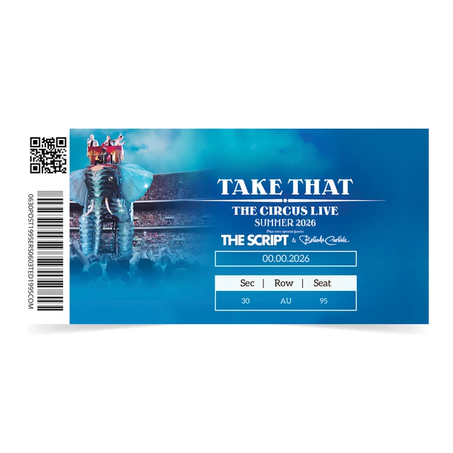 TAKE THAT MOCK Ticket The Circus Tour 2026 Summer Personalised Gift Ticket £10.99 - PicClick UK