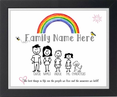 PERSONALISED FAMILY PICTURE Stick People Stick Man Family Name Family ...
