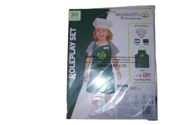 WOOLWORTHS SHOPKEEPER ROLEPLAY Set with Apron, 30 pieces RARE $27.99 ...