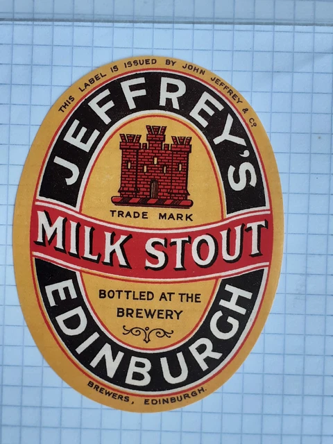 OLD UK BEER/ drinks label: Jeffreys Milk Stout, Edinburgh: UK/Eire only ...