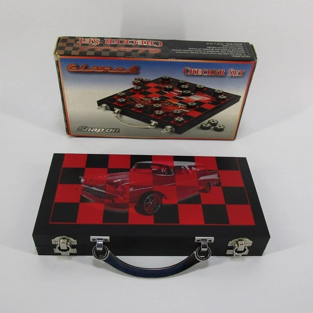 SNAP-ON TOOLS GLO-MAD Checker Set Game 1" Die Cast Pulley Wheels Wood ...