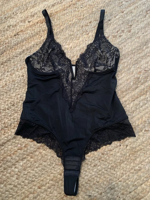 UNPADDED CUP BUILT-IN Bra Body Shaper Girdle Teddy Size Large Lace ...