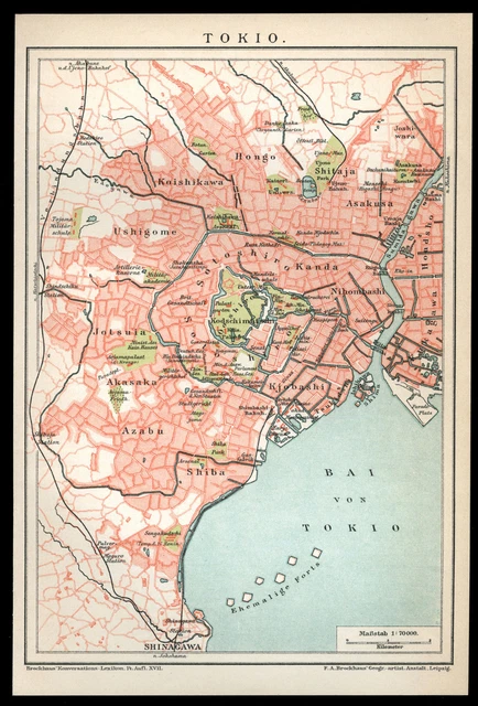 ORIGINAL LITHOGRAPHIE-TAFEL VON 1897 TOKIO Tokyo Stadtplan Old City-Map ...