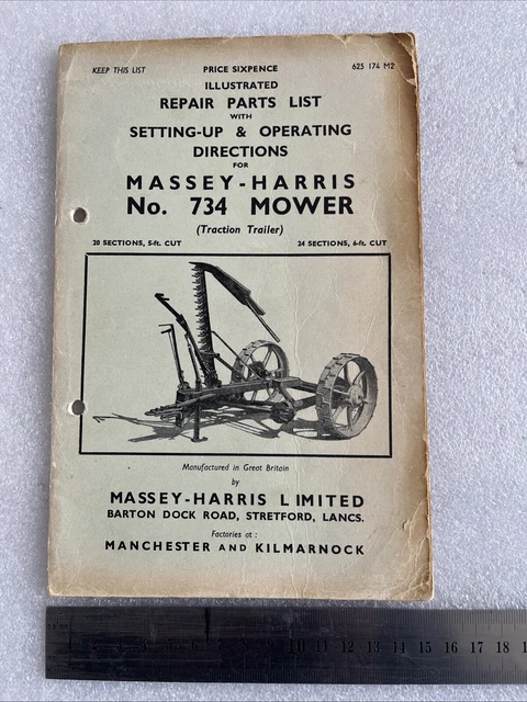 MASSEY HARRIS ORIGINAL 734 Mower Instruction Manual/Book £7.00 ...