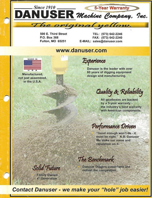 EQUIPMENT BROCHURE - Danuser - Diggers Augers Farm PTO Hydraulic (E8216 ...