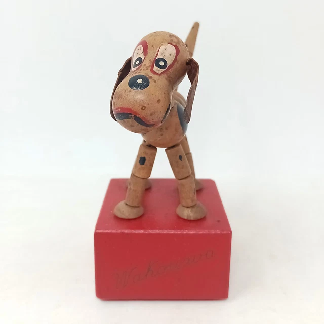 VINTAGE WAKOUWA WOOD Dog Leather Ears Push Up Puppet Press Figure Thumb ...