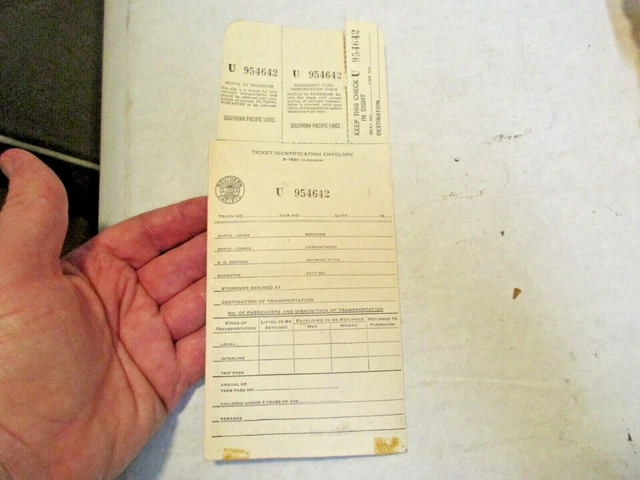 VINTAGE SOUTHERN PACIFIC Lines Railroad Ticket Identification Envelope ...