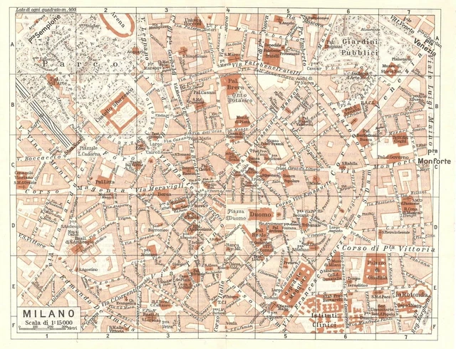 CARTA GEOGRAFICA ANTICA MILANO pianta della città TCI 1937 Antique map ...