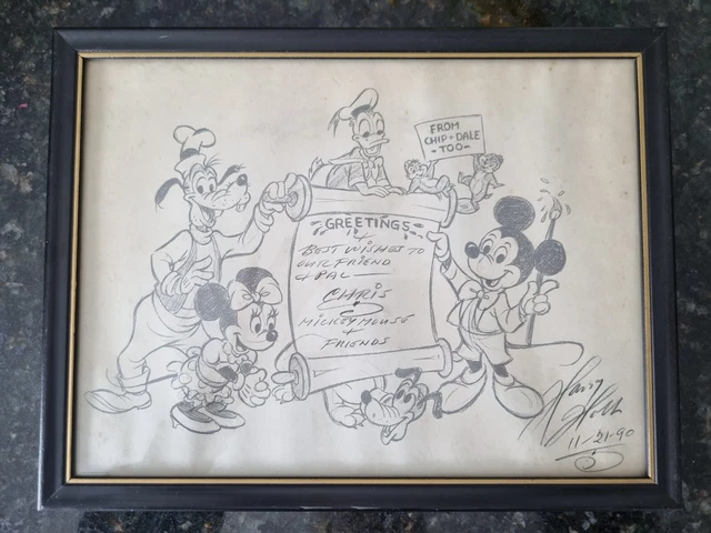 WALT DISNEY ARTIST Harry Holt signed drawing of Mickey Mouse & Friends ...