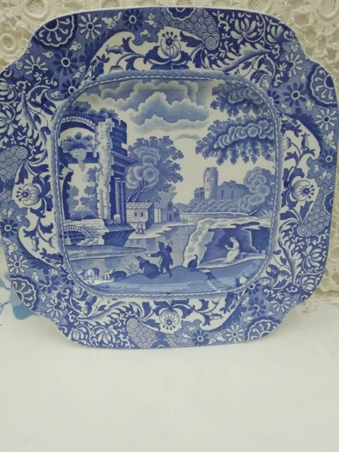 VINTAGE COPELAND SPODE Blue Italian Square Sandwich Plate 8.5" 1st ...