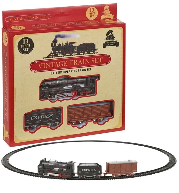 VINTAGE TRAIN SET 13 Pcs Classic Battery Operated With Train Tracks Set ...